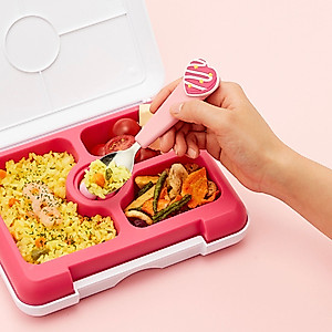 Flex&Lock Flexwarez Kids Utensil Set with Flexcharmz Silicone Charms Accessories - Easy to Decorate Spoon and Fork - Fun lunch for Toddler and Kids - Unicorn World Theme/ 2 Pack/Heart & Heart Donut