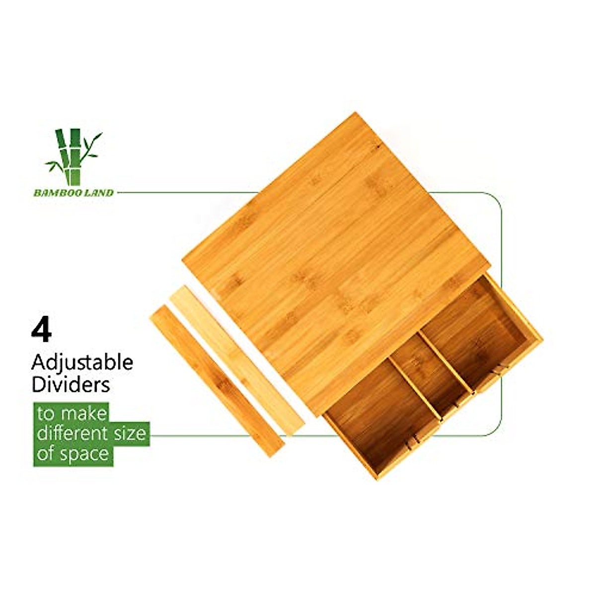 Bamboo Land- Bamboo K Cup Holder, 4 Adjustable Dividers, 36 K Cup Pod Storage, Coffee Pod Drawer, Coffee Pod Holder, Coffee Pod Organizer, Kcup Holder, K Cup Holders for Counter, Coffee Pods Holder