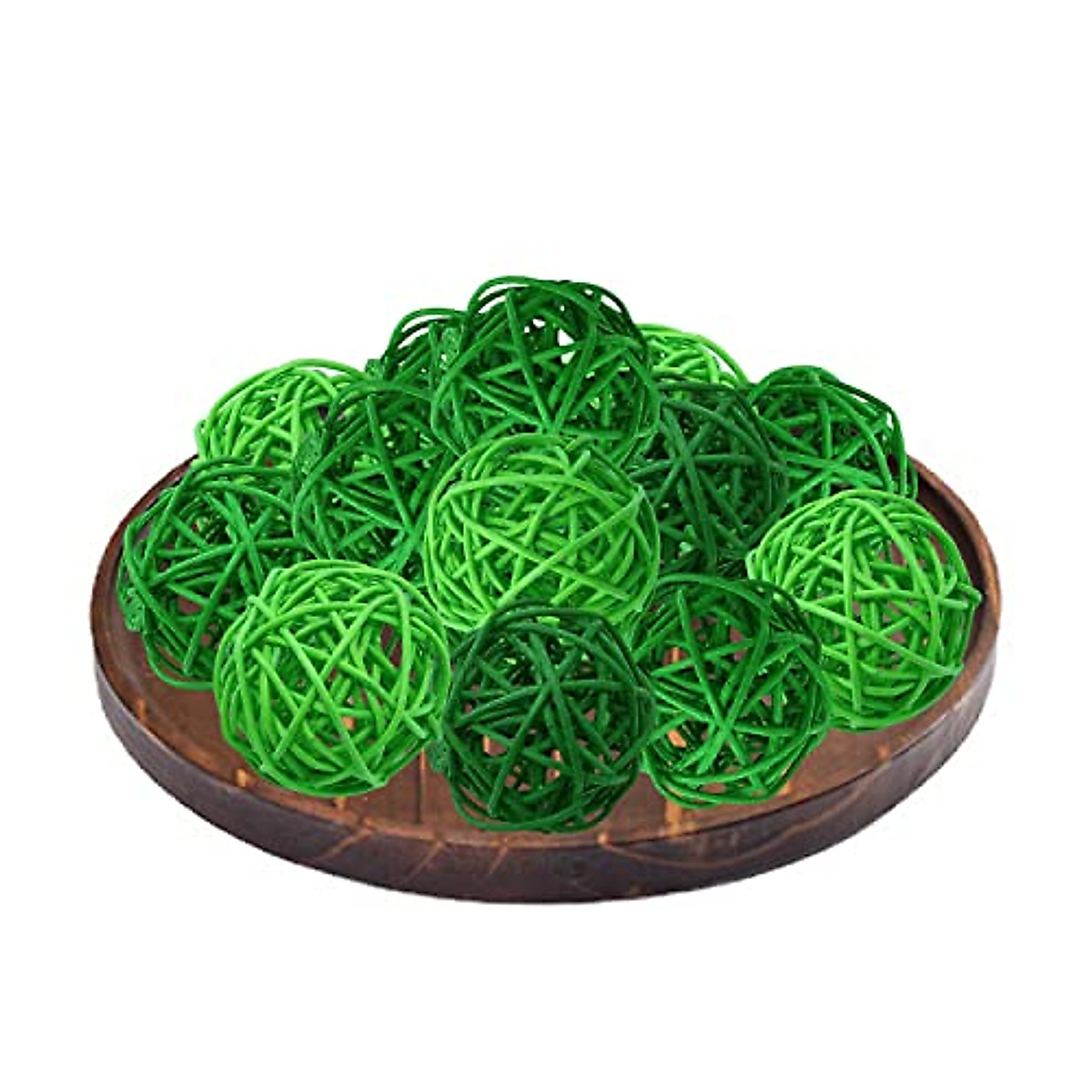 TKEJZu 15 Pcs Wicker Rattan Balls 2 Inch Small Decorative Balls Twig Orbs Spheres Vase Fillers for Green Themed Wedding Bridal Baby Shower Valentine's Day Home Decor Green Mint Dark-Green