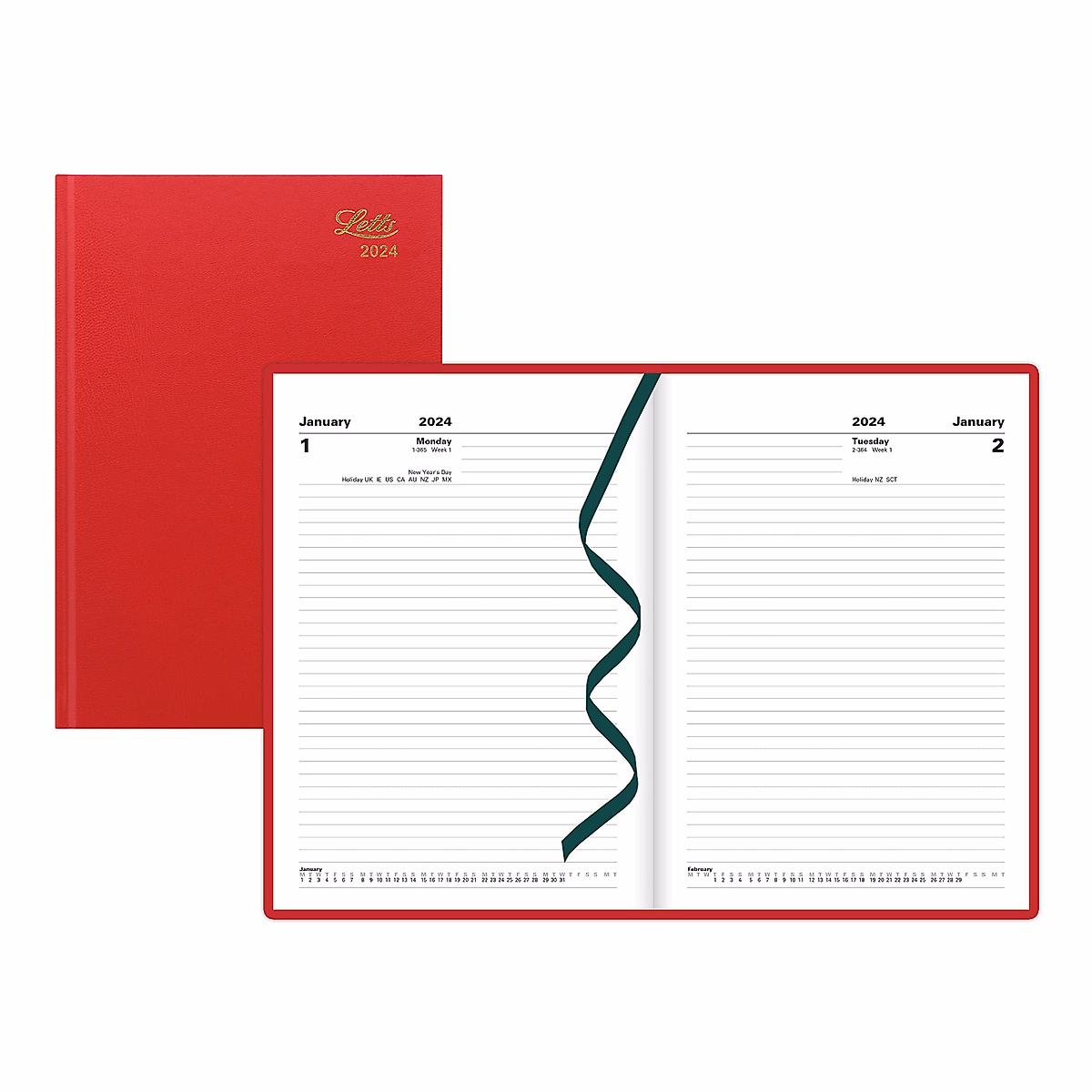 Letts of London Standard Daily Planner, 12 Months, January to December, 2024, Day-Per-Page, A5 Size, 8.25" x 5.875", Burgundy (C10XBY-24)