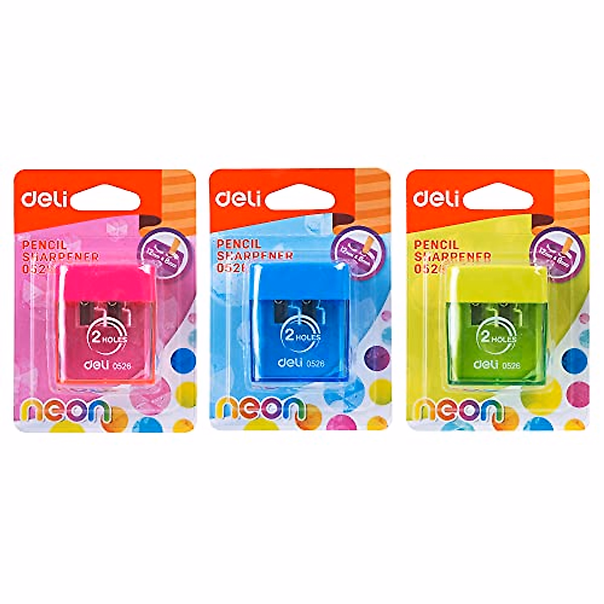 Deli Manual Dual Holes Pencil Sharpeners with Lid, Colored, for Kids & Adults, Random Color