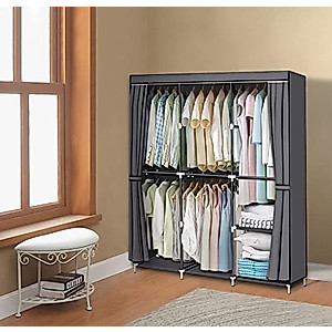 YOUUD Portable Closet 50 Inch Wardrobe Closet for Hanging Clothes with Non-Woven Fabric Cover and Hanging Rods, Quick and Easy Assembly, Grey