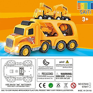 Construction Truck Toys Set for 1 2 3 4 Years Old Toddlers Kids Boys and Girls, Car Carrier Vehicle Set Toy with Sound and Light, Vehicles Transport Truck Carrier Toy, Crane Mixer Dump Excavator Toy