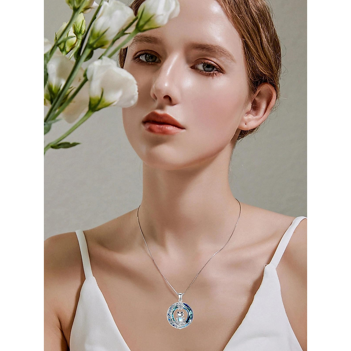 POTOPYY Frog Necklace S925 Sterling Silver Crystal Frog Pendant Cute Frog Lotus Moonstone Jewelry Gifts for Women Daughter Frog Lover Christmas Birthday Mothers Day