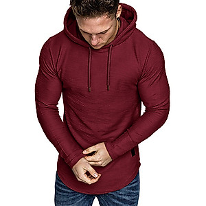 Lexiart Mens Fashion Athletic Hoodies Sport Sweatshirt Solid Color Fleece Pullover Red Large