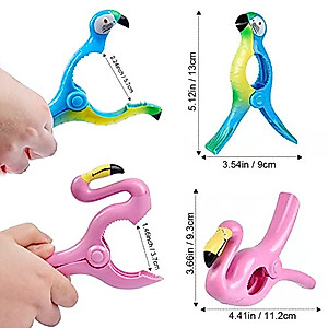 Beach Towel Clips, Sopito Beach Chair Clip Flamingo Towel Clips Parrot Towel Holder for Clothes Quilt Blanket Home Pool Chair, Set of 4