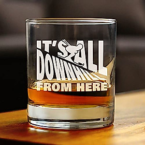 It's All Downhill From Here - Whiskey Rocks Glass - Unique Skiing Themed Decor and Gifts for Mountain Lovers - 10.25 Oz Glasses