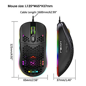 uvvy Cursor with Cable, 6 Gear DPI Mouse with Programmable Hole with Adjustable Cable RGB Mouse with Breathing Light