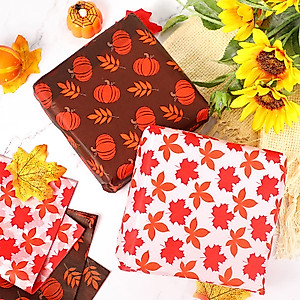 Zonon 100 Sheets Thanksgiving Fall Tissue Paper for Gift Orange Autumn Wrapping Paper Bulk Pumpkin Maple Leaves DIY Craft Art Harvest Birthday Wedding Present Box Decoration