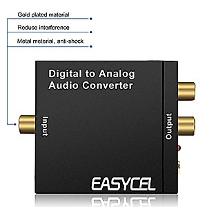 EASYCEL Audio Digital to Analog Converter DAC with 3.5mm Jack, Optical SPDIF Toslink Coaxial to Analog Stereo L/R Converter with Optical Cable and Power Adapter for PS3 PS4 Xbox Roku