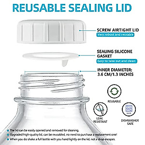 1/2 Gal Heavy Duty Glass Milk Bottle with Strong REUSABLE AIRTIGHT SCREW Lid - 2 Qt Glass Water Bottles - Glass Bottles with 4 Lids AND 4 Handles! - Glass Milk Jug Pitcher with 2 Exact Scale Lines