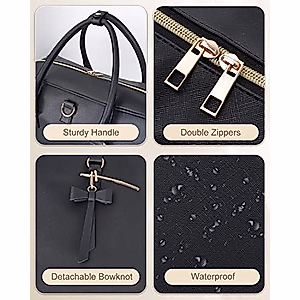 17.3 Inch Laptop Briefcase, Large Convertible Briefcase Backpack for Women, Waterproof PU Leather Women Laptop Bag for Work, 3 in 1 Shoulder Bags Computer Messenger Bag Gift for Business Women, Black