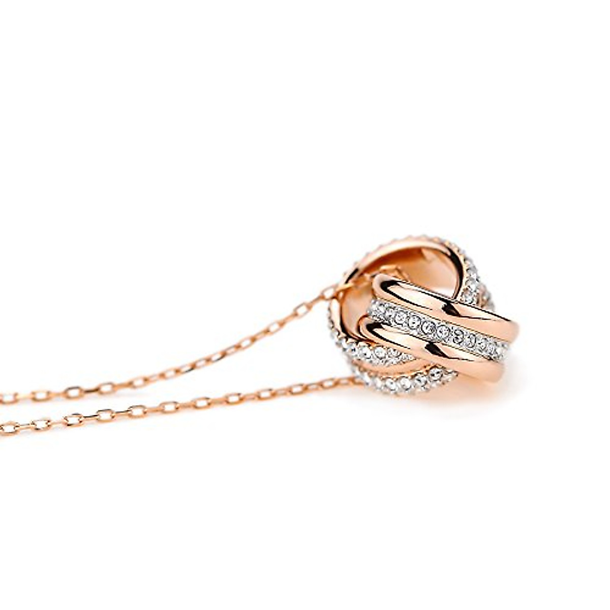 SWAROVSKI Further Collection Women's Necklace, Intertwined Circle Pendant with White Crystals and Rose-Gold Tone Plated Chain