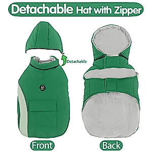 EMUST Dog Cold Weather Coat, Waterproof Dog Jackets for Large Dogs with Reflective Strip, Cozy Large Dog Coats for Winter, Thick Windproof Dog Winter Clothes for Puppy, L/Green