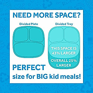 Re-Play Made in USA Large, Deep Walled Divided Plates for Kids, Set of 3 - Reusable 3 Compartment Plates, Dishwasher and Microwave Safe - 9" x 7.5" x 1.25" Divided Trays, True Blue