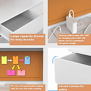 SFDOU Childrens Computer Desk with Drawers and Storage Shelf, White Kids Desk and Chair Set for 5-12 Year Old, Kids Study Table with Charging Station-7hSUl3