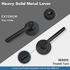 BESTTEN Heavy Duty Matte Black Entry Door Lever with Removable Latch Plate, All Metal Round Door Handle, Exterior Interior Entry Locks, Commercial and Residential, Vienna Series