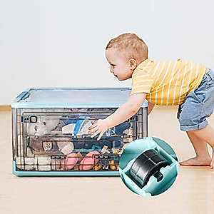 Clear Storage Bins with Lids, Plastic Collapsible Storage Cube with Double Door, Large Stackable Folding Crates for Home and Office, 52 Liters 1 Count…