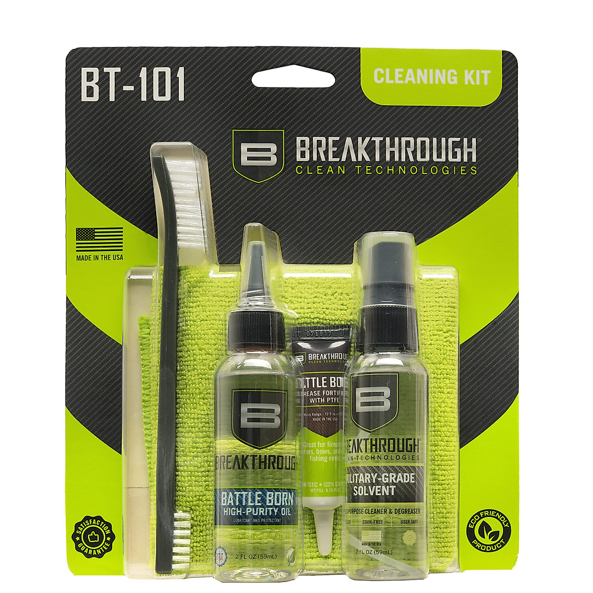 Breakthrough Clean Technologies 101 Basic Gun Cleaning Kit - Includes Military-Grade Solvent, Battle Born High-Purity Oil, and Battle Born Grease with PTFE - Perfect for Handguns and Rifles