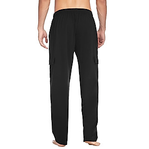 Deyeek Mens Sweat Pants Cargo Sweats for Men Baggy Cargo Sweatpants Open Bottom Gym Joggers Men's Athletic Pants with Pockets Black