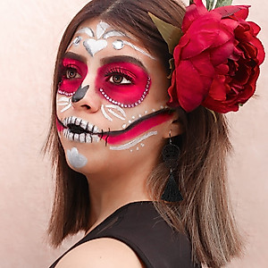 Halloween Skull Tassel Drop Dangle Earrings Black Women Girls' Handmade Punk Gothic Skeleton Fashion Statement Jewelry Lightweight Dead Day Cosplay Costume Party Favor Gift