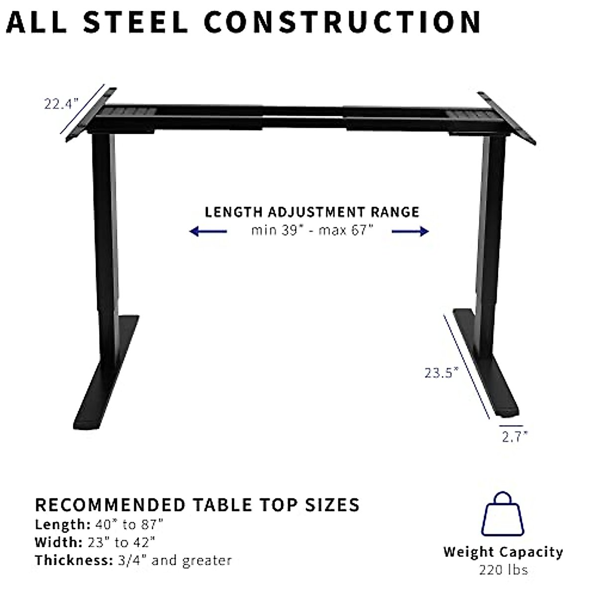 VIVO Electric Stand Up Desk Frame, DIY Workstation, Frame Only, Dual Motor Ergonomic Standing Height Adjustable Base with Memory Controller, Black, DESK-E-200B
