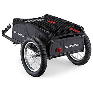 Schwinn Porter Cargo Trailer for Bike, 100 lbs. Max Weight Capacity, Collapsible Frame, Elasticized Mesh Net, Large Knobby Air-Filled Tires, Black