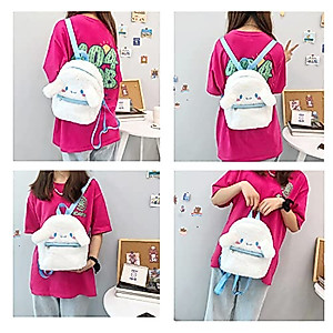Cute Girl Plush Bookbags Backpacks for School, 3D Kawaii Animal Coon Shoulder Bags Handbag backpack white dog, One Size