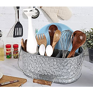 Galvanized bucket,Utensil Caddy,Tin ware décor,Utensils caddy,Picnic utensil holder caddy,Cutlery Caddy,Flatware caddy,Galvanized Utensil caddy,Galvanized Storage bins,Outdoor utensil -Natural