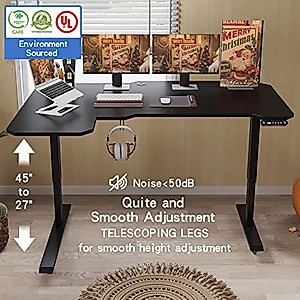BUNOEM L-Shaped 59" Height Adjustable Electric Standing Desk, Sit and Stand Up Computer Desk For Home Office with Splice Board (Black Top, Black Frame)