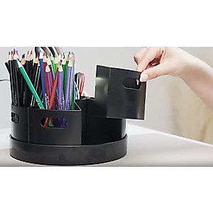 PUZZLE EZ Black Rotating Desk Organizer Lazy Susan Caddies for Home School Office Supplies, Pens, Markers and Art Supplies for Classroom