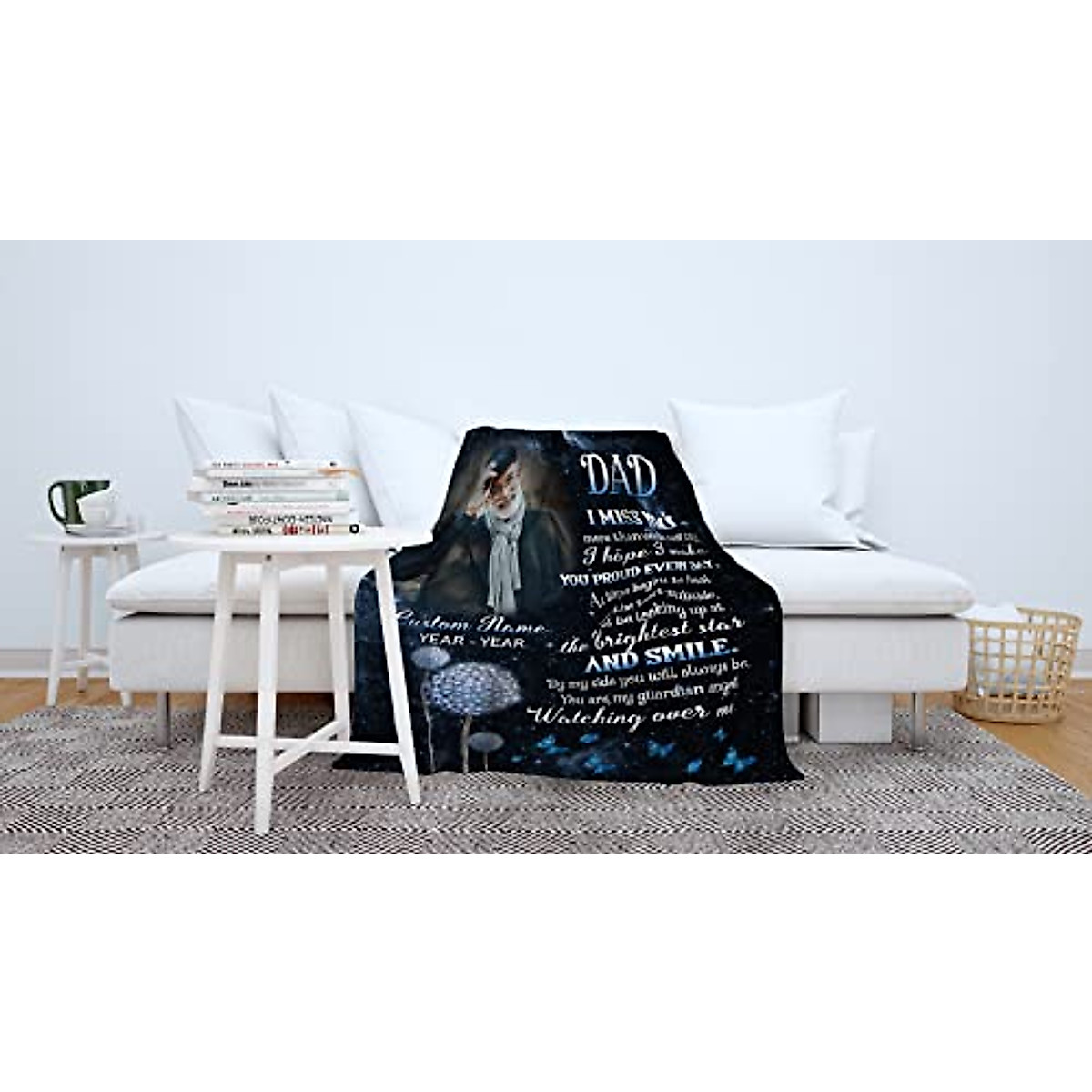 Dad Memorial Blanket| Personalized Photo&Name| Dad I Miss You| Dad Remembrance, in Heaven Father Memorial| Sympathy Gift for Loss of Father, in Memory| N2388 (50x60 inch)