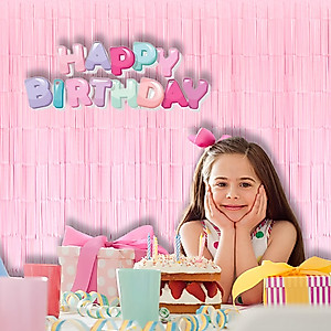 BRAVESHINE Macaron Pink Foil Fringe Curtains Tinsel Backdrop - Photo Booth Streamer Metallic Party Supplies for Girls' Pastel Birthdays Bridal Shower Bachelorette Dount Party Decorations - 2 Pcs