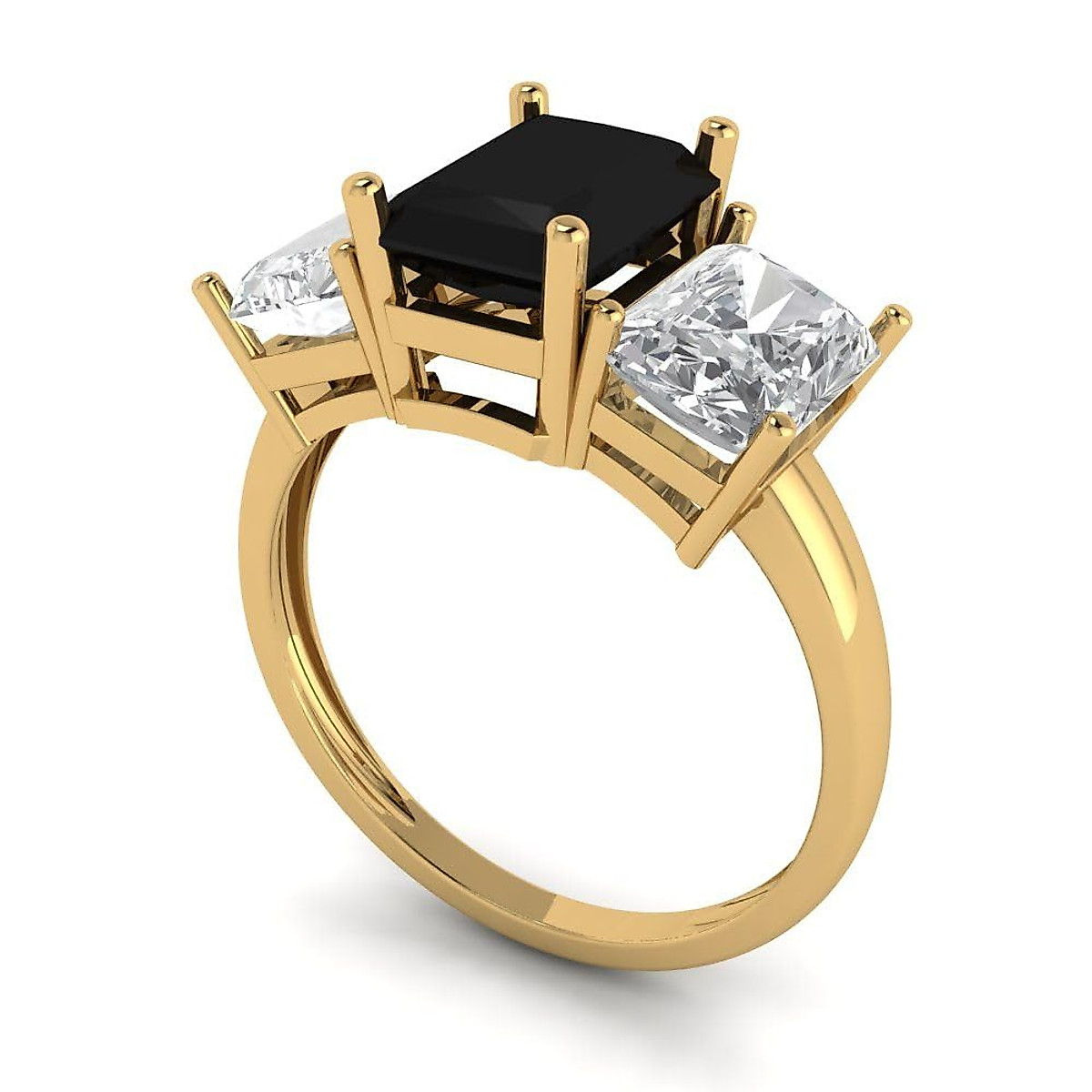 4.0 ct Emerald Cut 3 Stone Solitaire accent Natural Black Onyx Designer Anniversary Bridal Engagement Ring 14k yellow Gold 6.5