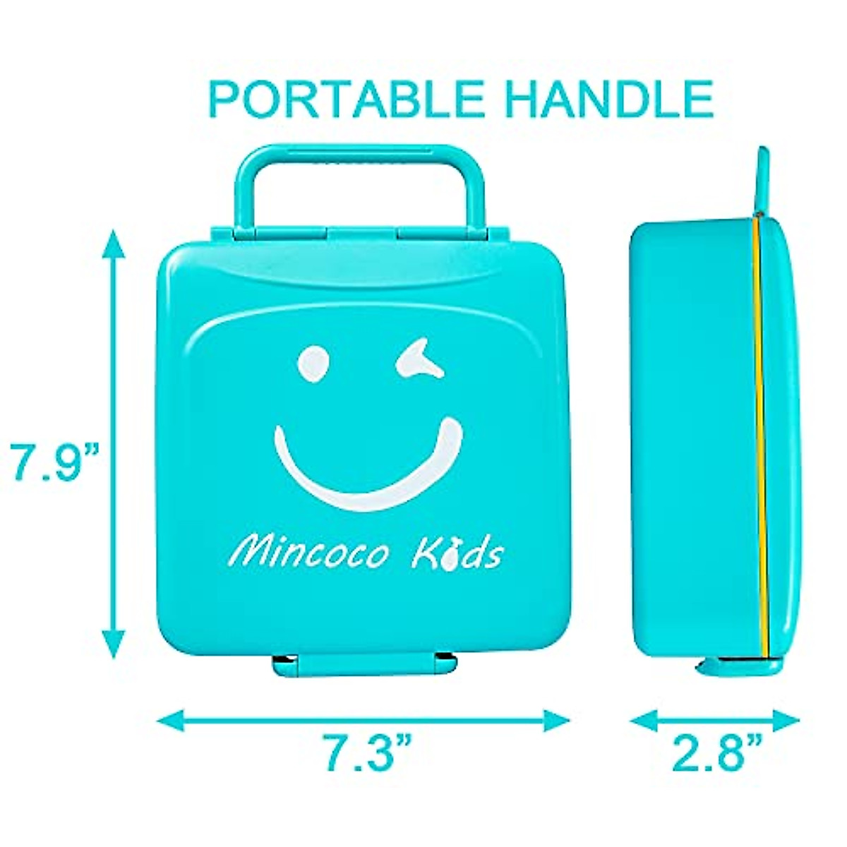 MINCOCO Kids Bento Lunch Box - Lunch Container with Sauce Jar, Spoon&Fork 4-Compartment, On-the-Go Meal and Snack Packing - Leak Proof, Durable, Microwave Safe (Sky Blue)