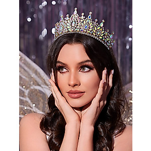 SWEETV Tiara Crown for Women Girls, Aurora Borealis Crystal Princess Crown, Wedding Tiara for Bride, Hair Accessories for Birthday Prom Party Quinceanera Pageant, Iridescent