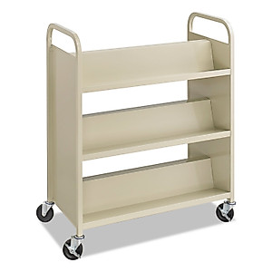 Safco Products 6-Shelf Steel Slant Shelf Double-Sided Book Cart, Sand, Perfect for Library, Office and Home Use