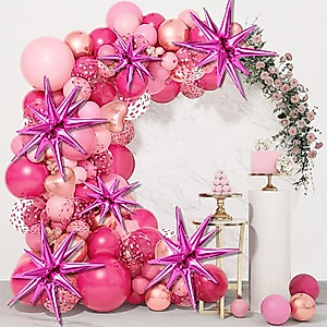 Cadeya 8 Pcs Star Balloons, Huge Hot Pink Explosion Star Aluminum Foil Balloons for Birthday, Baby Shower, Wedding, Bachelorette Party, Pink Party Decorations Supplie