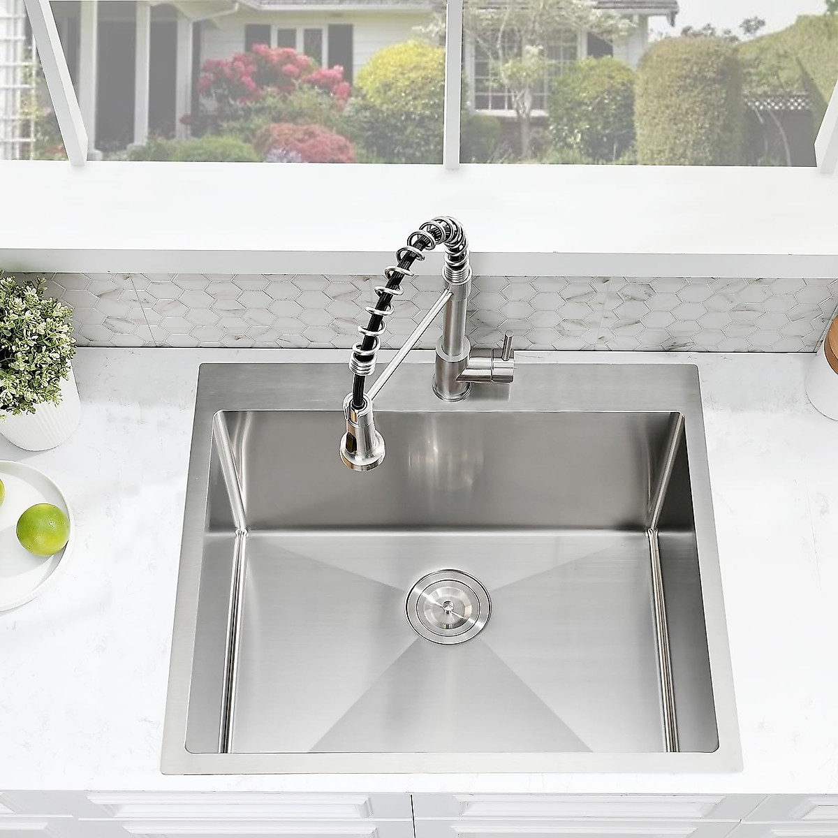 WMXQX 25 Inch Drop In Utility Sink with Faucet, 25"x22"x12" Drop In Laundry Sink Laundry Utility Sink 16 Gauge Stainless Steel Utility Sink 12" Deep Single Bowl Laundry Room Sink