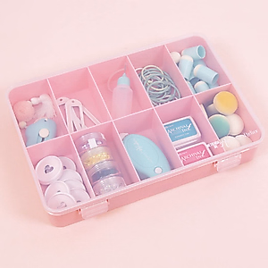 Craftelier - Organizing Box with 10 Compartments for Scrapbooking and Craft Materials | Dimensions 26.5 x 17.8 x 4.2 cm (10.4“ x 7” x 1.65") - Pink and Transparent Color