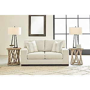 Signature Design by Ashley Maggie Contemporary Upholstered Loveseat with Accent Pillows, Off-White