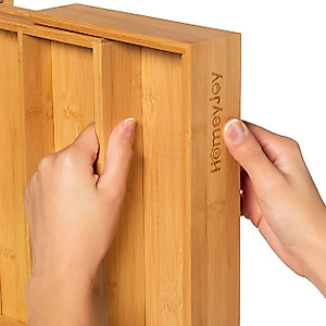 Bamboo Silverware Drawer Organizer - Expandable 100% Bamboo Cutlery Kitchen Drawer Organizer – Premium Wooden Utensil/Cutlery Tray for Kitchen Flatware Set– Eco-Friendly Silverware Organizer