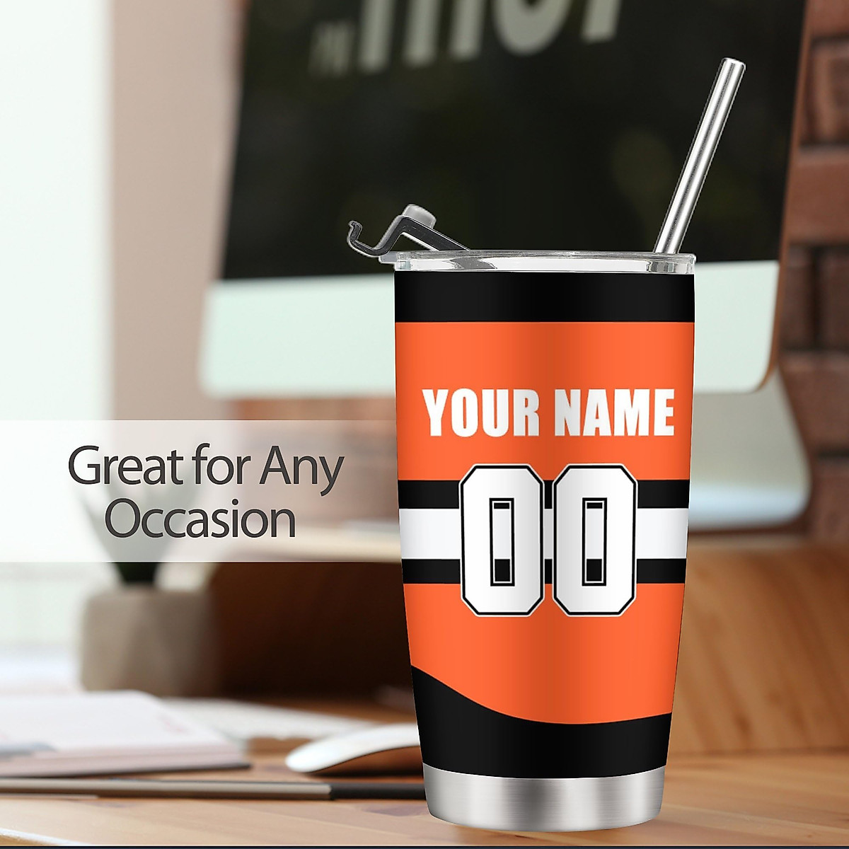 Custom Cincinnati Tumbler 20oz Stainless Steel with Lid & Straw Personalized Football Fans Gifts for Women Men Coffee Travel Insulated Mug Cup Add Name Number