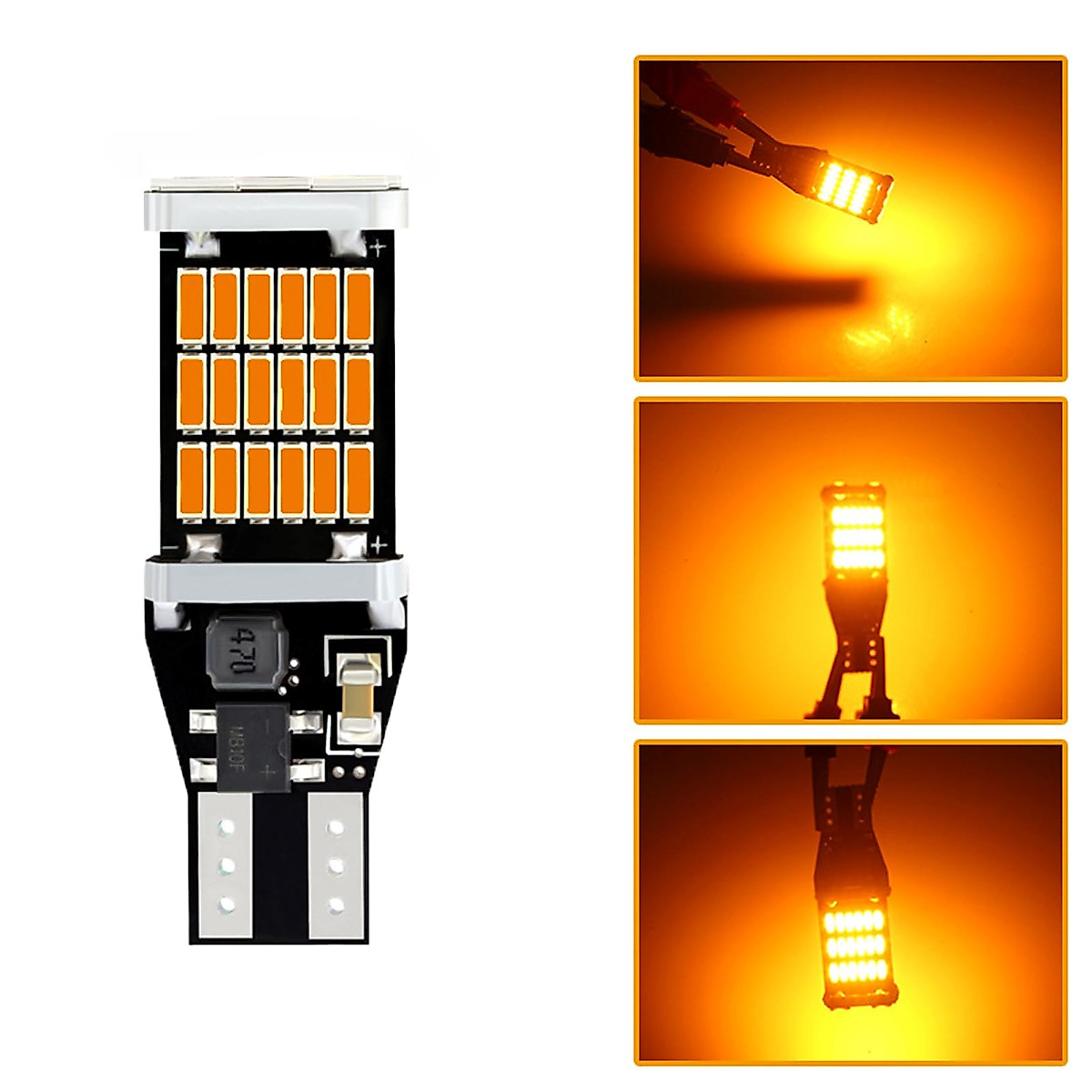 yvshy 4 PCS Car T15 Brake Light, 4014 45SMD DC12V High-bright 360-degree Reversing Light Turn Signal Replacement, CANBUS Decoded Stepless LED Bulb, Universal for Cars (Yellow)