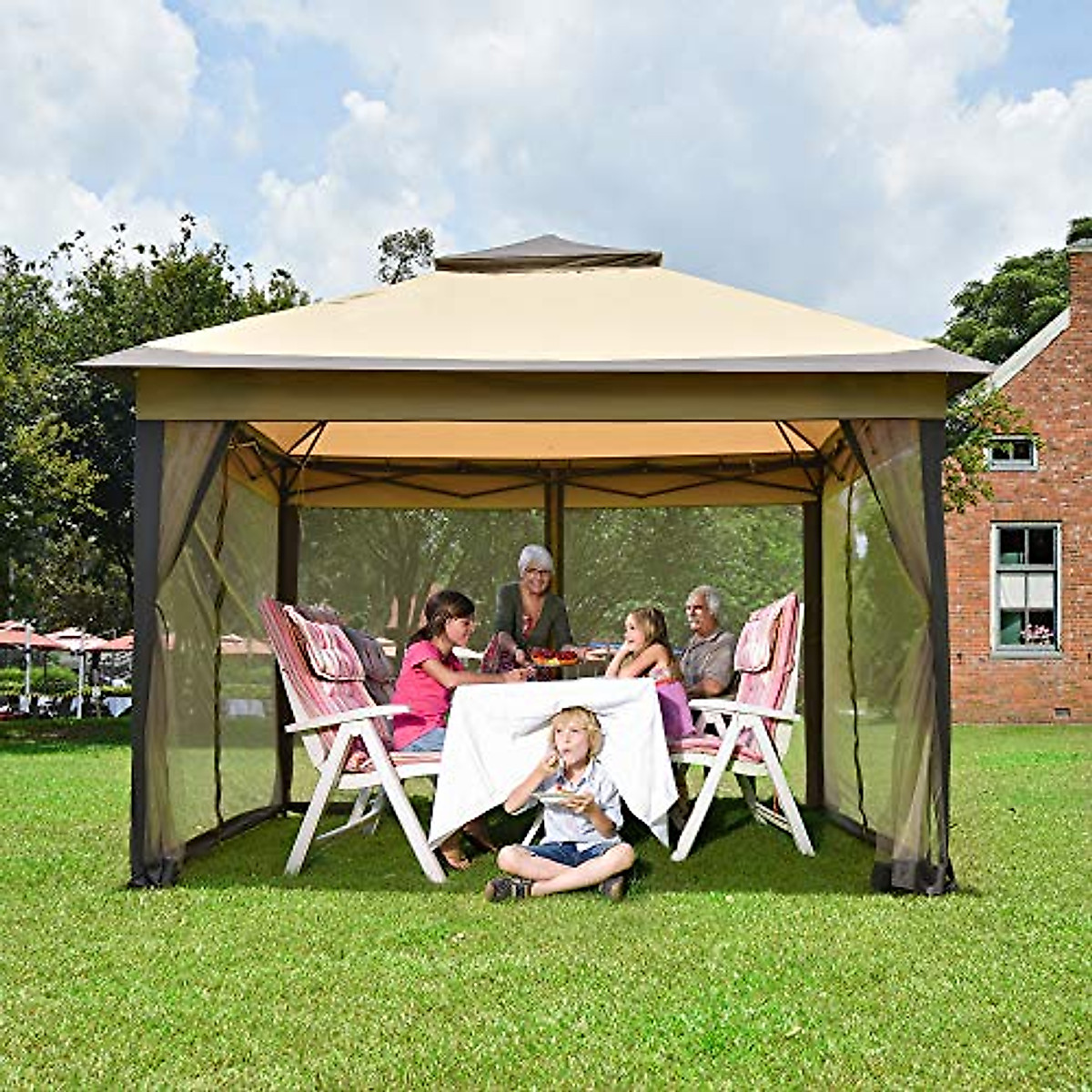 Yescom All-in-1 11x11ft Pop-Up Gazebo Tent with Mesh Sidewall Carry Bag Sunshading Shelter for Outdoor Yard Garden Patio