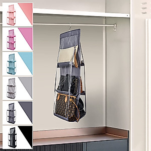 Vercord Hanging Purse Organinzer Handbag Tote Hanger Closet Dustproof Storage Bag with Six Pockets Grey