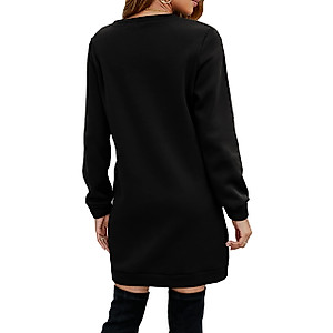 Miselon Women's Solid Sweater Dresses Fall Winter Long Pullover Tunic Dresses (Black, X-Large)