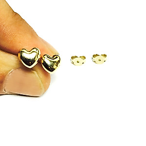 14k Gold Shiny Puff Heart Shape Stud Earrings 7 x 8mm