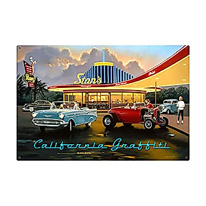 California Graffiti Classic Cars Diner Funny Tin Sign Bar Pub Diner Cafe Wall Decor Home Decor Art Poster Retro Vintage 8x12 Inches