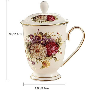 Ceramic Mug, Tea Mugs For Women，China Tea Cup With Lid, Flower Tea Cup, Suitable For Making Tea, Cold Drinks, Hot Drinks, Coffee, Etc, 10oz (about 300ml)